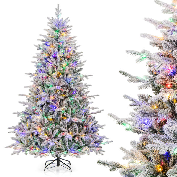 The Holiday Aisle® Costway Flocked Christmas Tree With 8 Lighting Modes 350 Multi-color Led ...